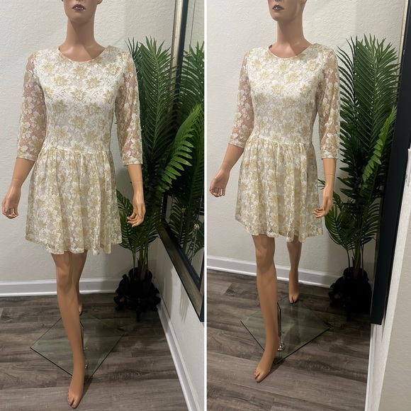 Sam & Lavi | Dresses | Sam Lavi Gold Cream Fit And Flare Mini Dress S ...